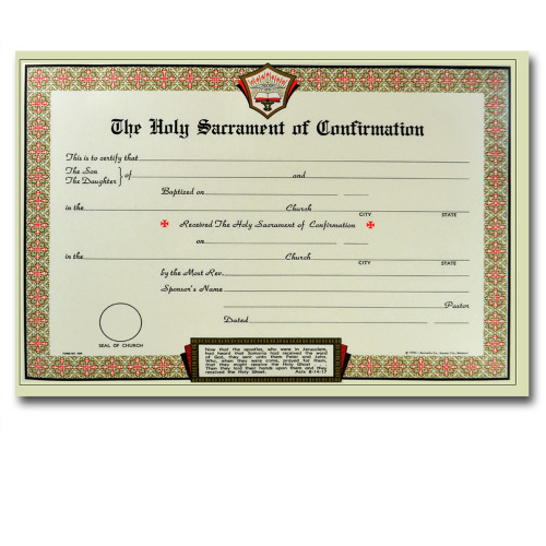 Roman Catholic Confirmation Certificate | St. Patrick's Guild