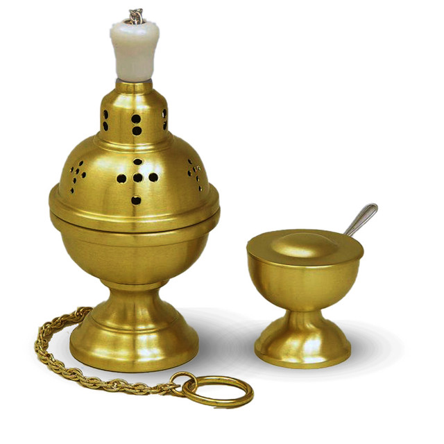 Brass Censer & Boat w/Satin Finish- Single Chain | St. Patrick's Guild