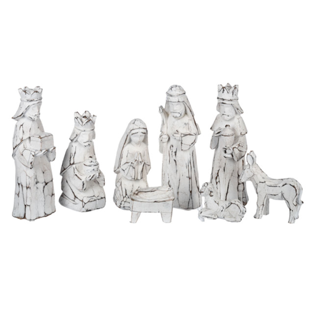 Whitewashed 8 Piece Nativity Set | St. Patrick's Guild