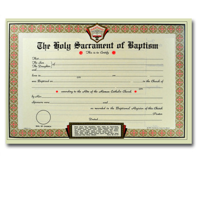 Pad of 50 Catholic Baptism Certificates | St. Patricks Guild