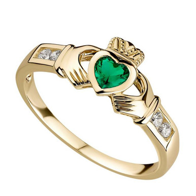 10K Gold Claddagh Ring with Green Heart
