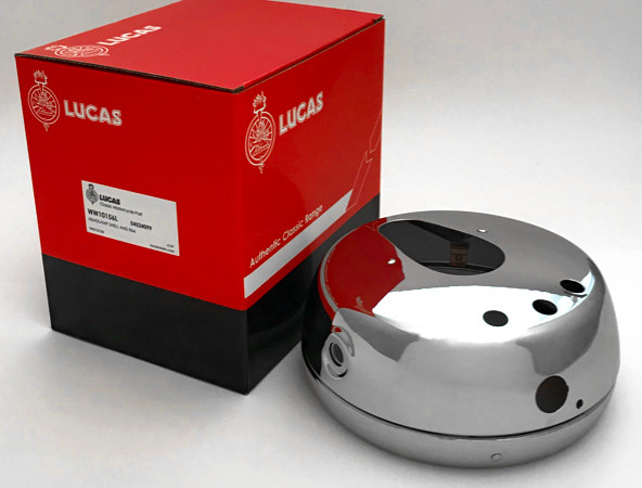 Genuine Lucas 7" Flat Back Chrome Headlight Shell with warning lights ...