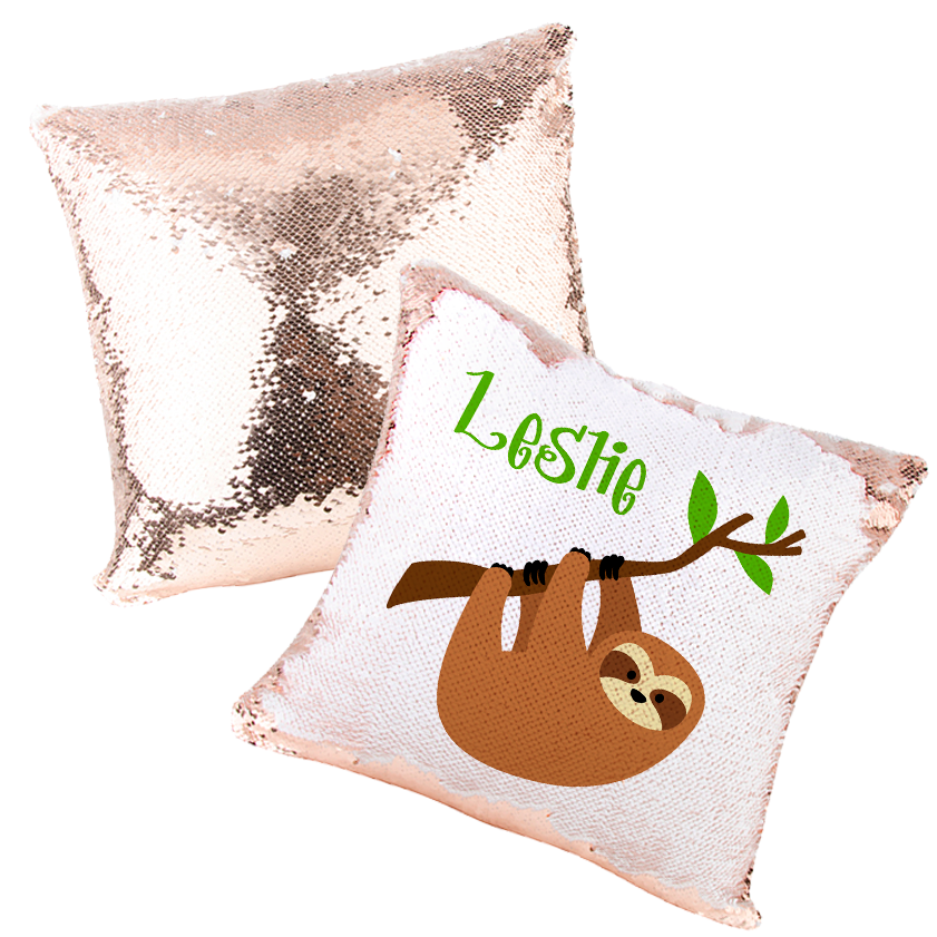Personalized Sleepy Sloth Design Flip Sequin Pillow