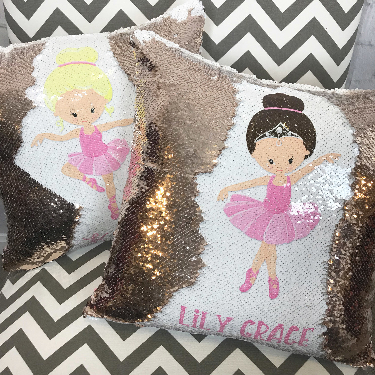 Personalized Ballerina Design Flip Sequin Pillow