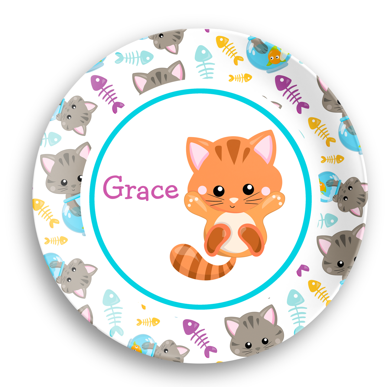 Kitty Cat Design Personalized Polymer Dinner Plate