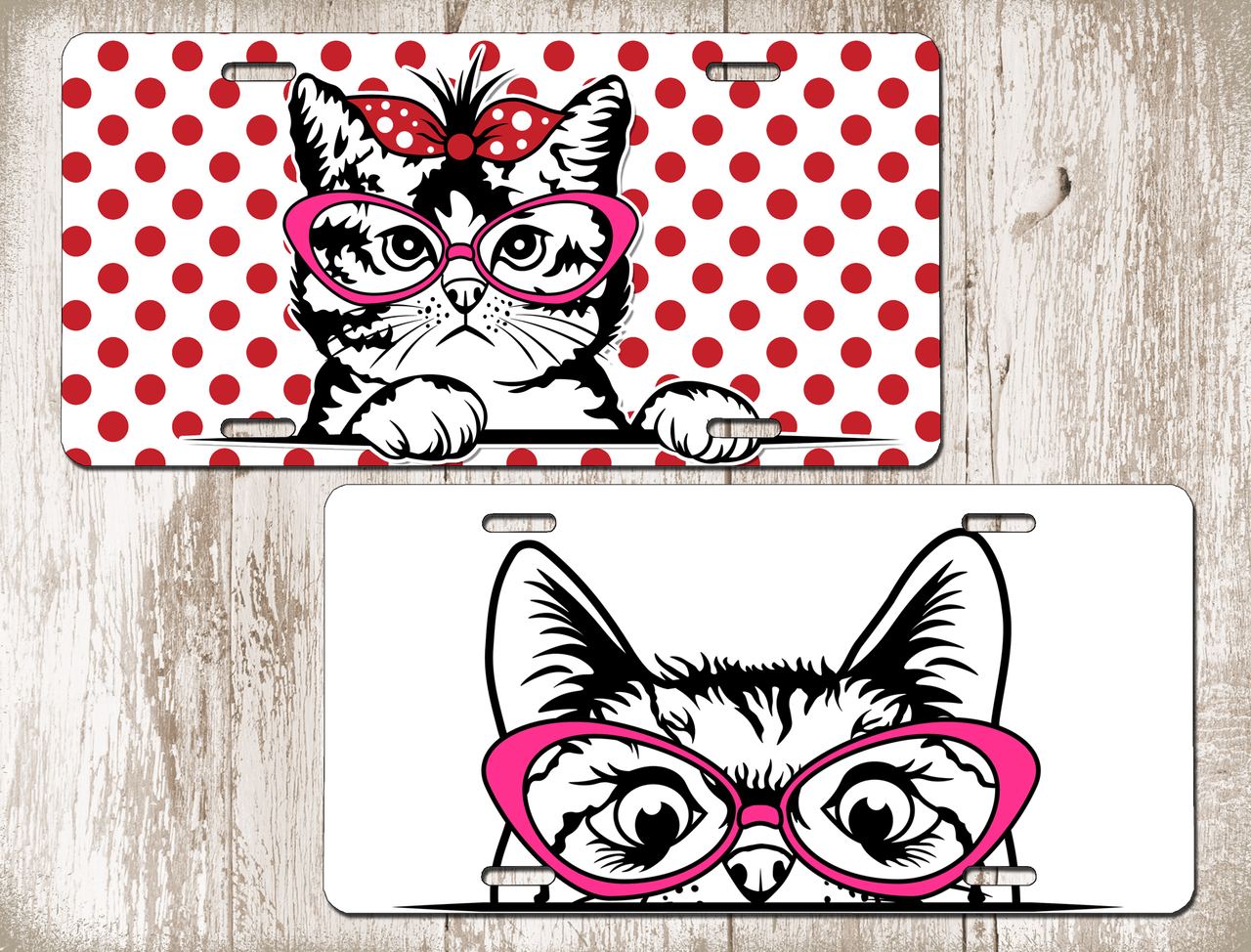 Retro Peeking Hipster Cat Design License Plate Car Tag