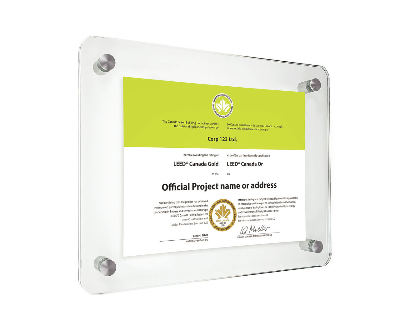 LEED Certificate Glass Display Frame