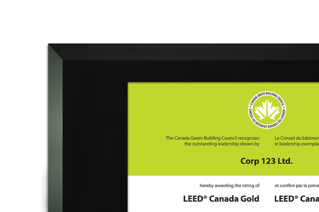 Black Glass Certificate Frame for LEED Certification