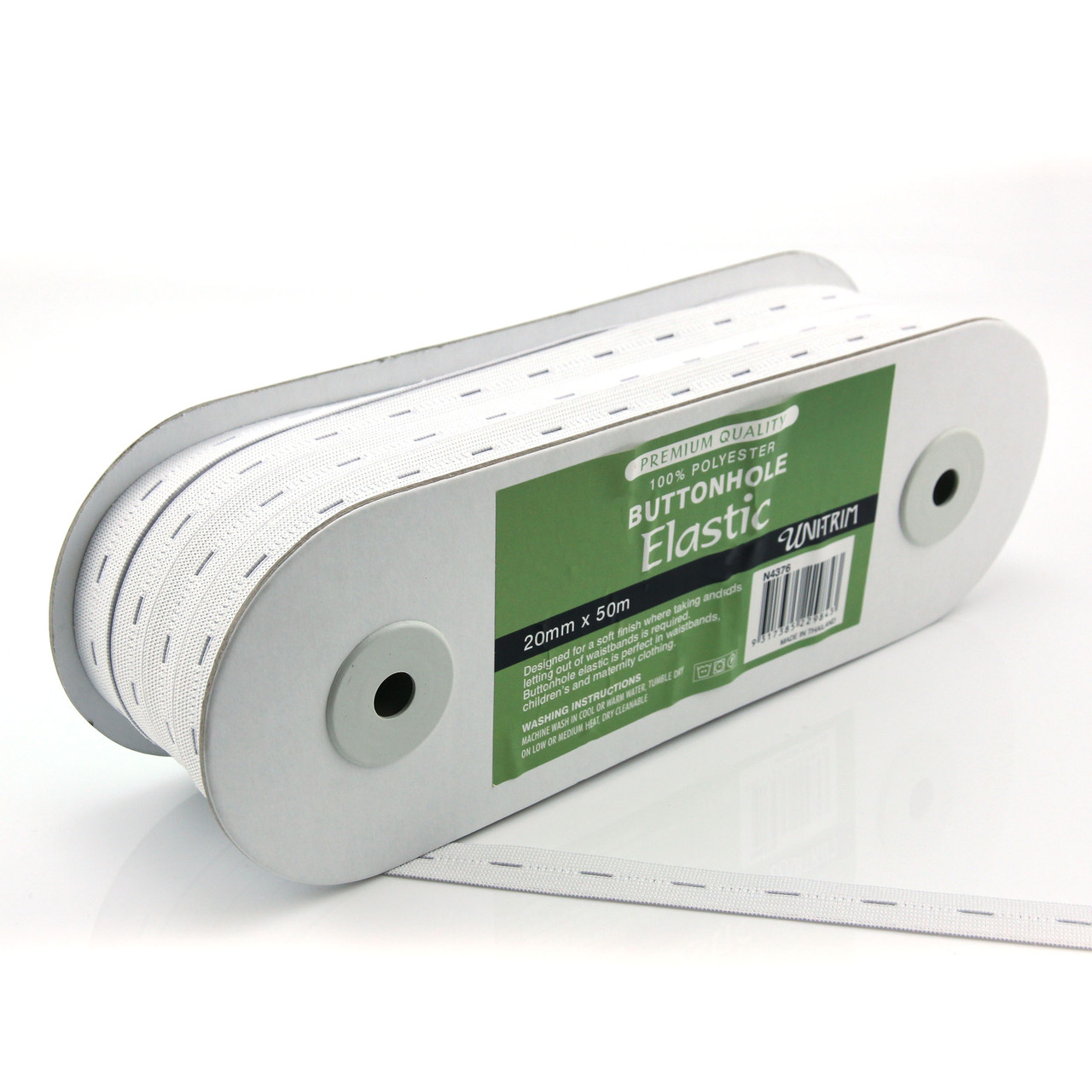 Uni-Trim 20mm Button Hole Elastic in White - 5M Pack