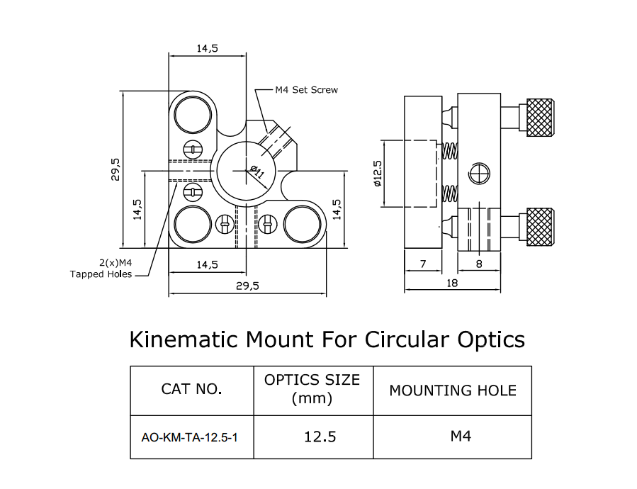 Kinematic Mount for Circular Optics 12.5mm