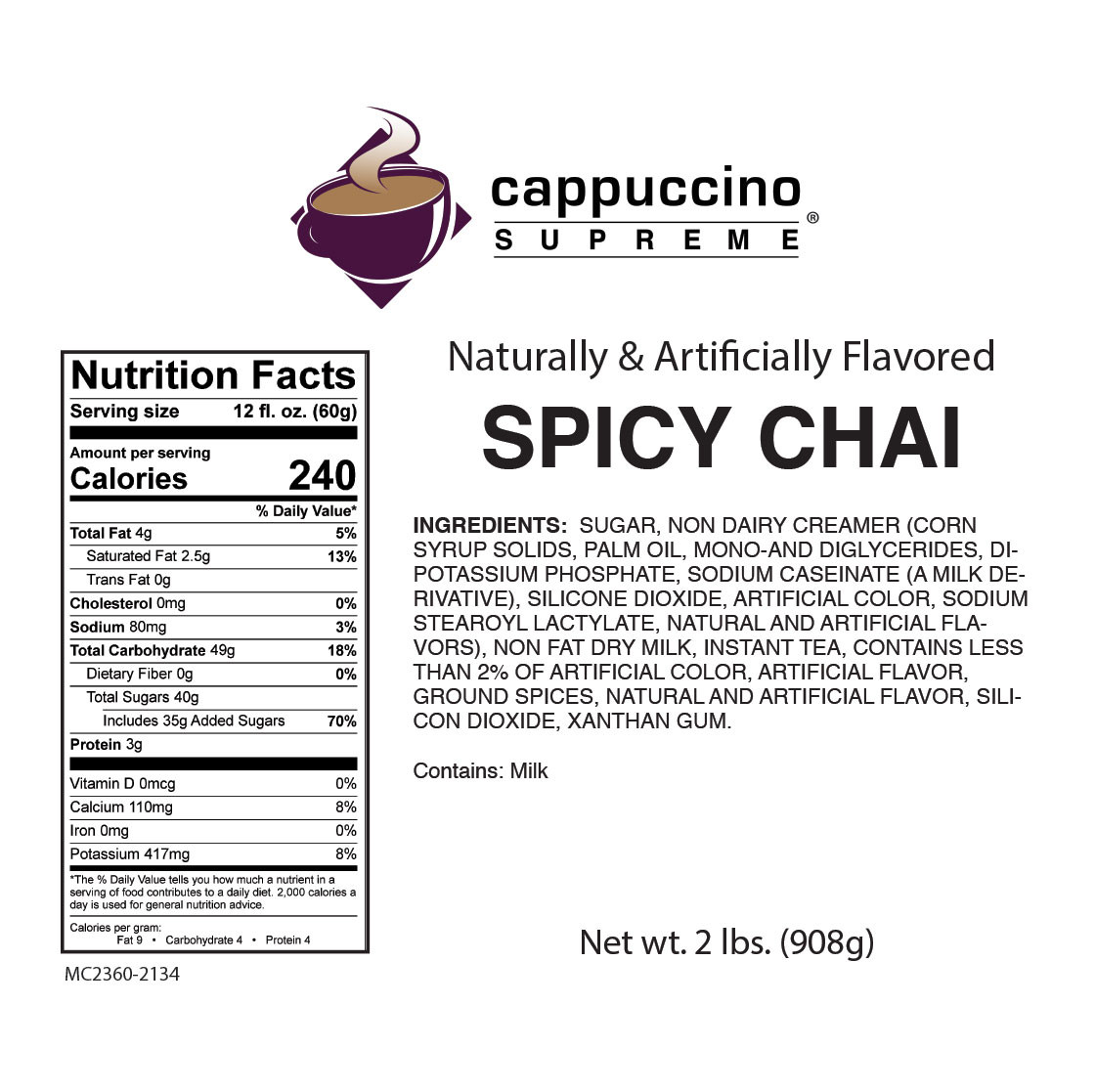 Spicy Chai Mix 2 Lb. Bag - Cappuccino Supreme