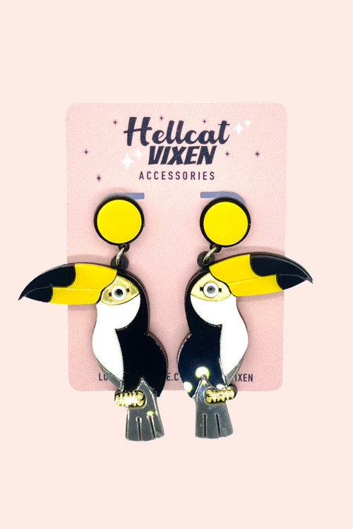Retro Toucan Bird Tiki Rockabilly Vintage style Acrylic Dangling Earrings