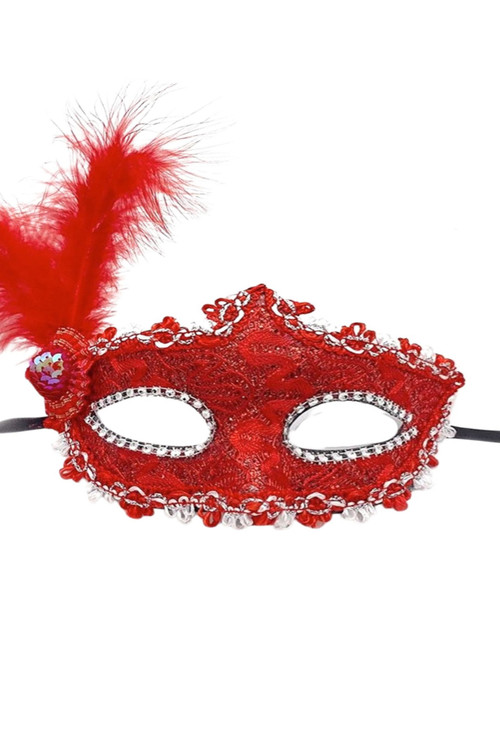 Red Enchanted Lace Feather Mask