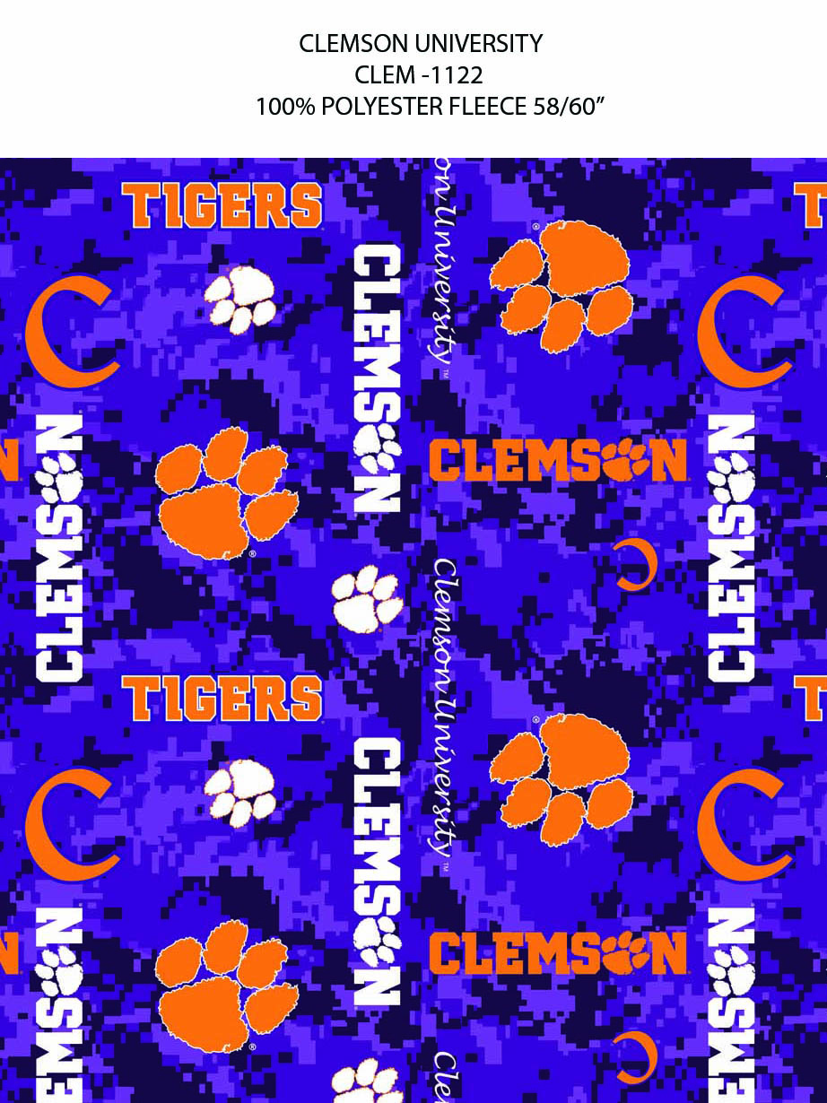Clemson University Fleece Fabric Digi Camo Design | Free Shipping