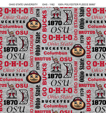 Ohio State University Buckeyes Heather Verbiage Fleece Fabric Remnants ...