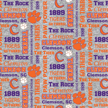 Clemson University Tigers Heather Verbiage Fleece Fabric Remnants ...