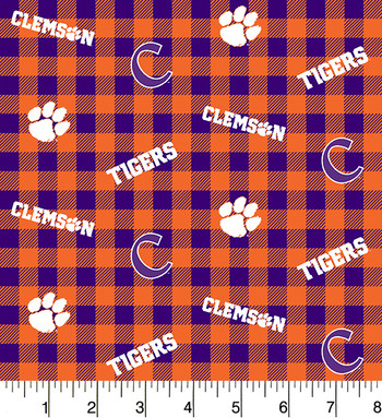 Clemson University Cotton Fabric Buffalo Plaid Pattern | Free Shipping