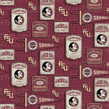 Florida State Cotton Fabric Vintage Pennant Pattern | Free Shipping