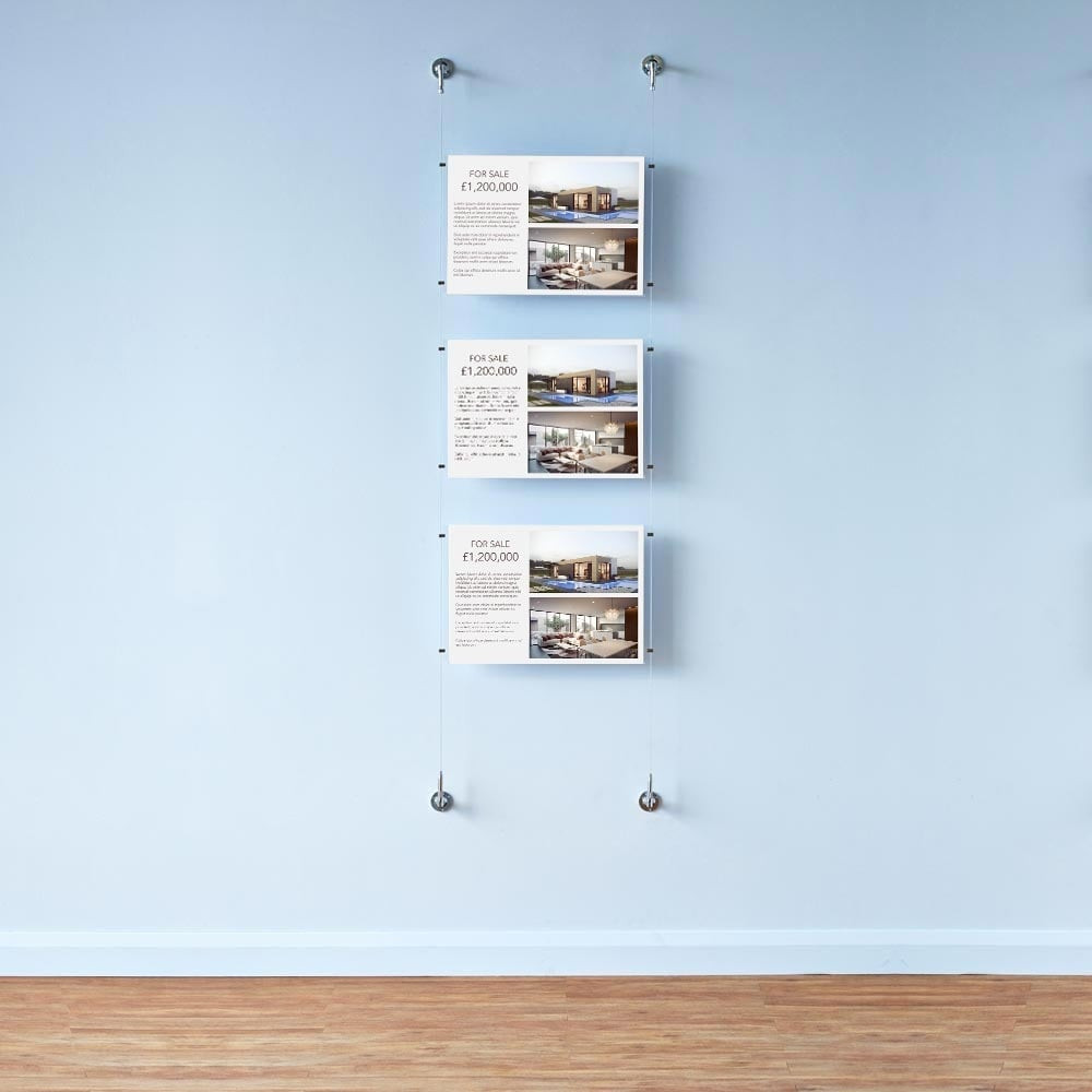Chrome Wall-Mounted Cable Display Kit - A4 Landscape - Choice of ...