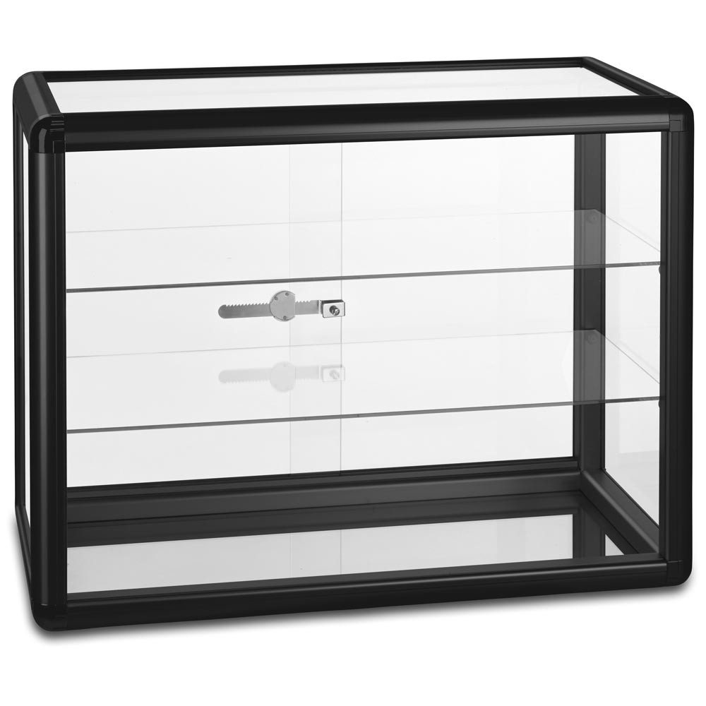 Black/Glass Countertop Display Cabinet with 2 Glass Shelves and Lock ...