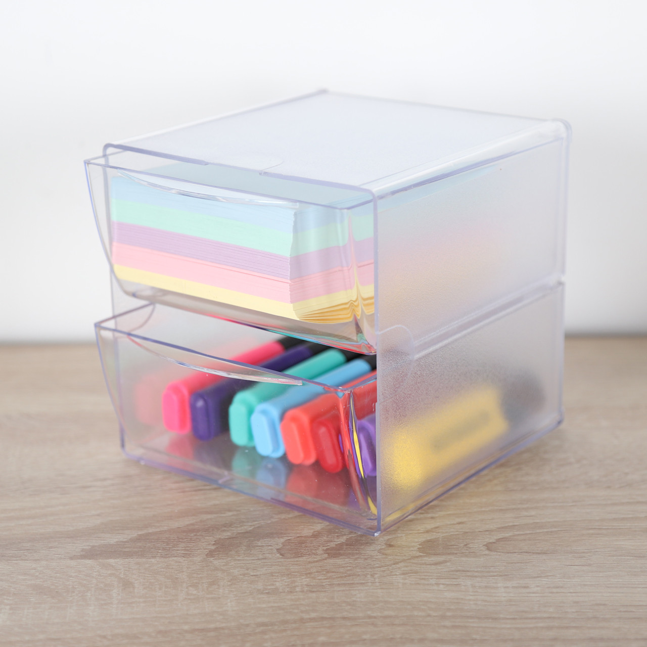 Clear Two Drawer Stackable Cube Storage Container - H152 x W152 x D184 mm