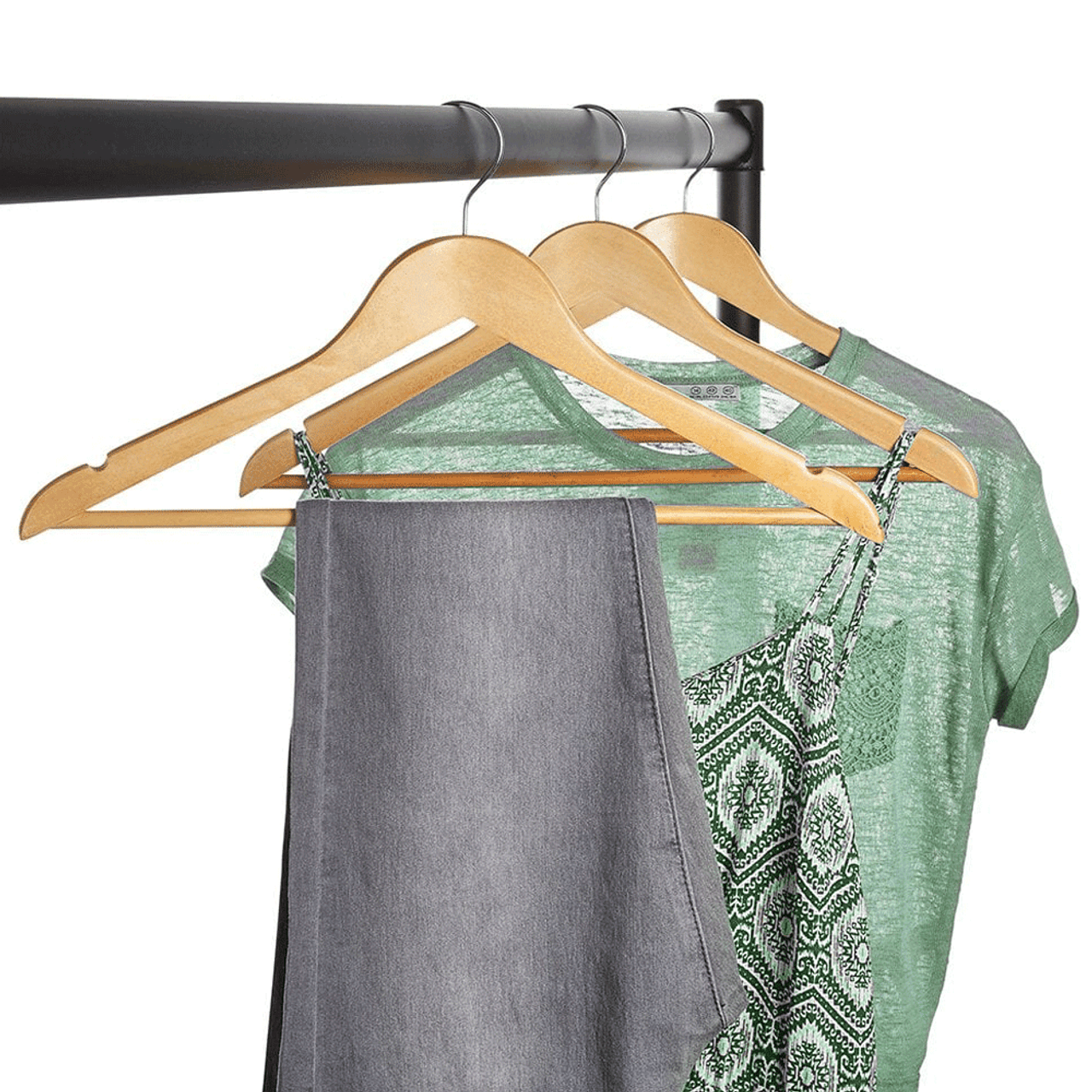 Wooden Flat Profile Hangers with Trouser Bar and Shoulder Notches 45 cm Choice of pack quantity options