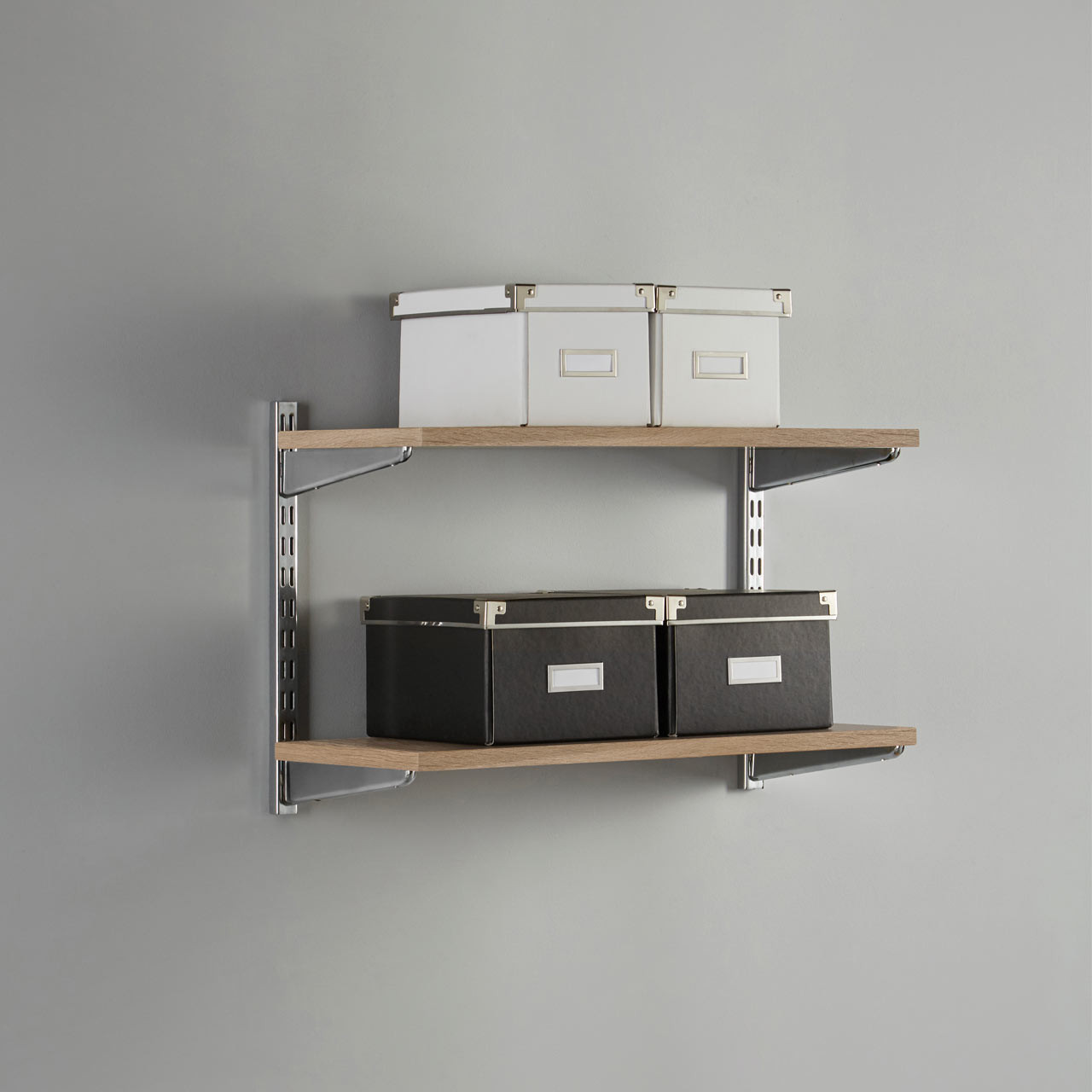Chrome & Oak Twin Slot Shelving Kit - 2 Shelves - Choice of various widths