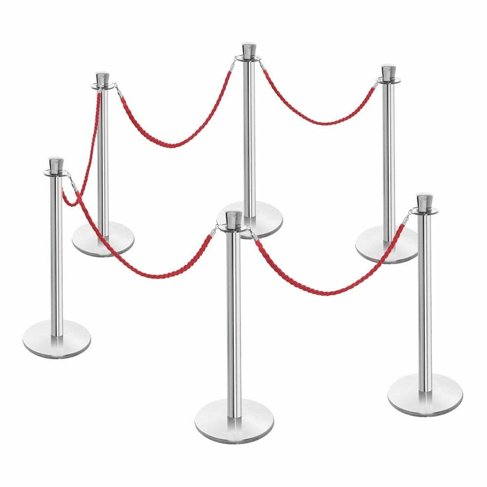 6 x Premium Rope Barrier Posts - Polished Stainless Steel Posts with 5 ...
