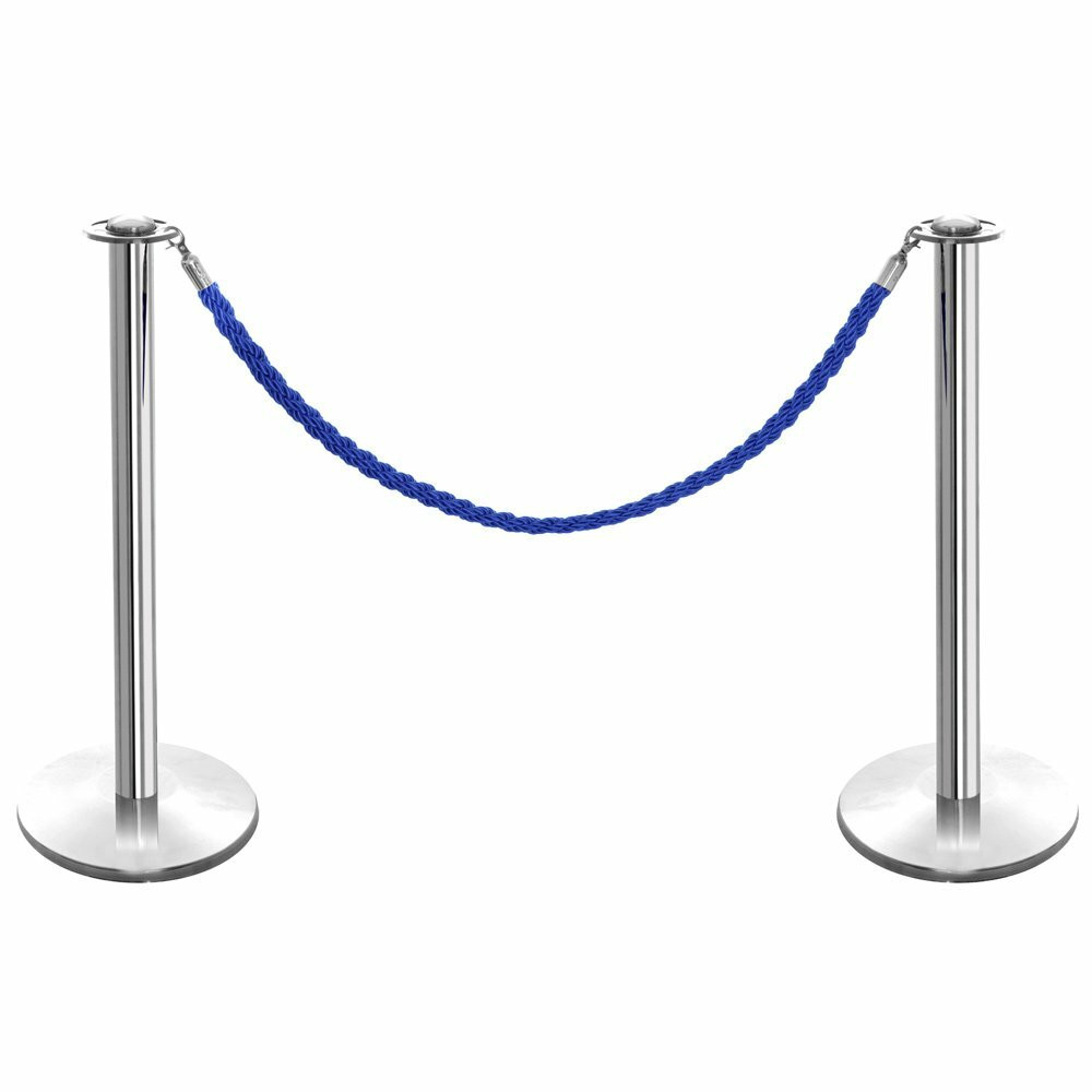 Pair of Rope Barrier Posts - Polished Stainless Steel Posts with Blue ...