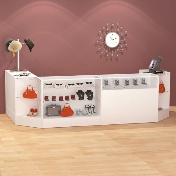 White Shop Counter With 3/4 Glass Display and Till Unit Bundle ...