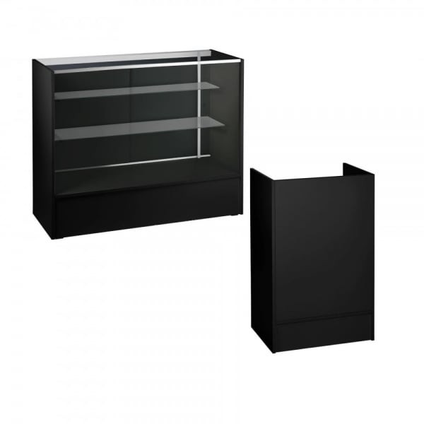 Black Shop Counter With 3/4 Glass Display and Till Unit Bundle ...
