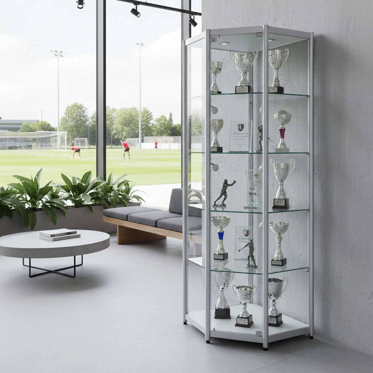 Skyline Aluminium Tower Showcase - All Glass Display - Corner Unit ...