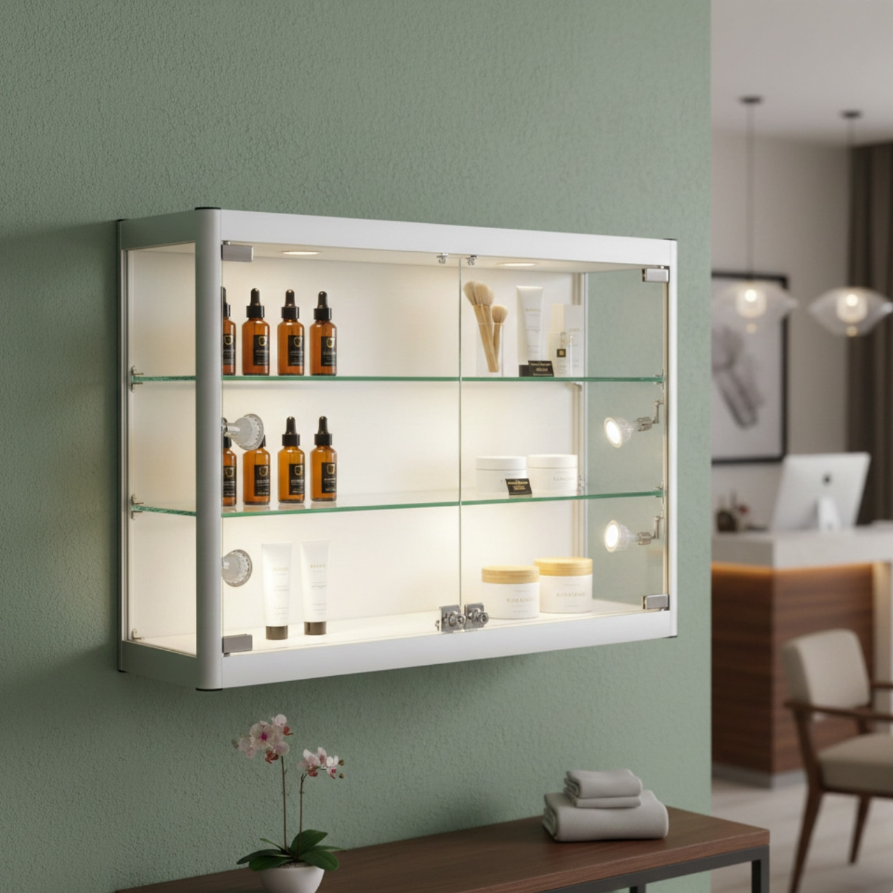 Wall Mounted Skyline Aluminium Showcase Glass Display - W800mm - H600 x ...
