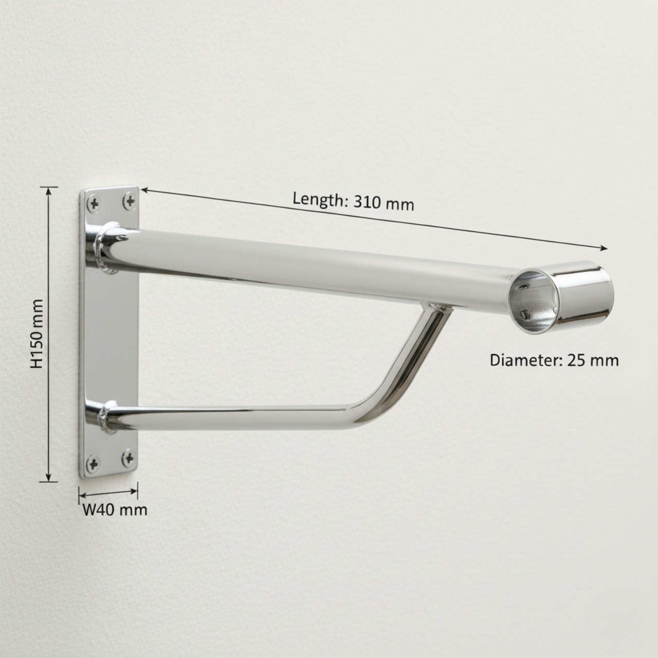 Heavy Duty Chrome Support Arm For upto 25mm Diameter tube - Wall fix ...