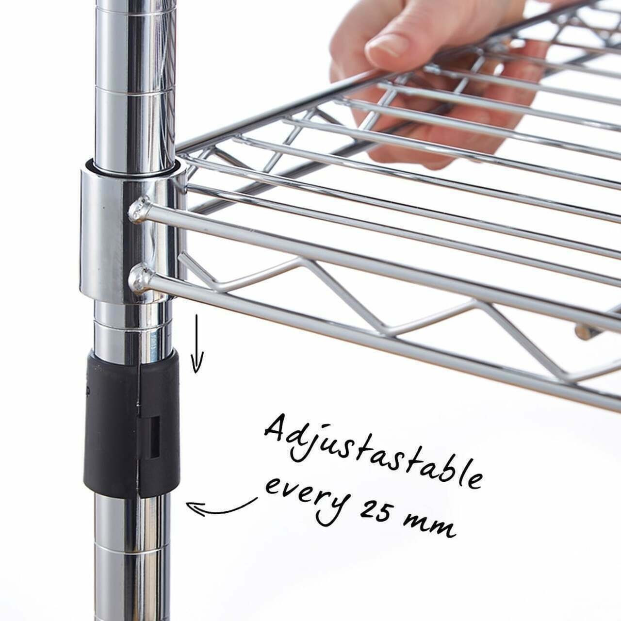 6 Tier Chrome Wire Shelving Unit with Wheels H1875 x W450 x D450mm