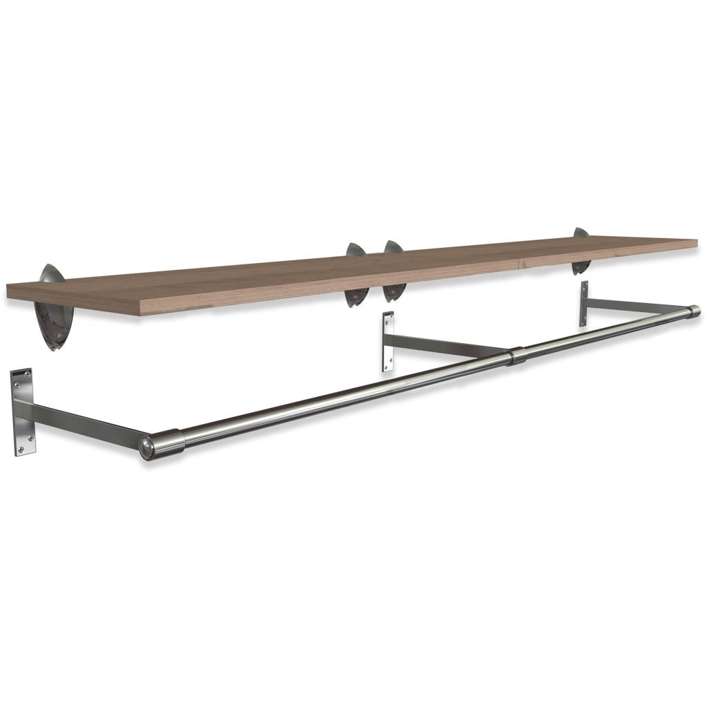 Wall-Mounted Wooden Shelf with Hanging Rail - W1800mm