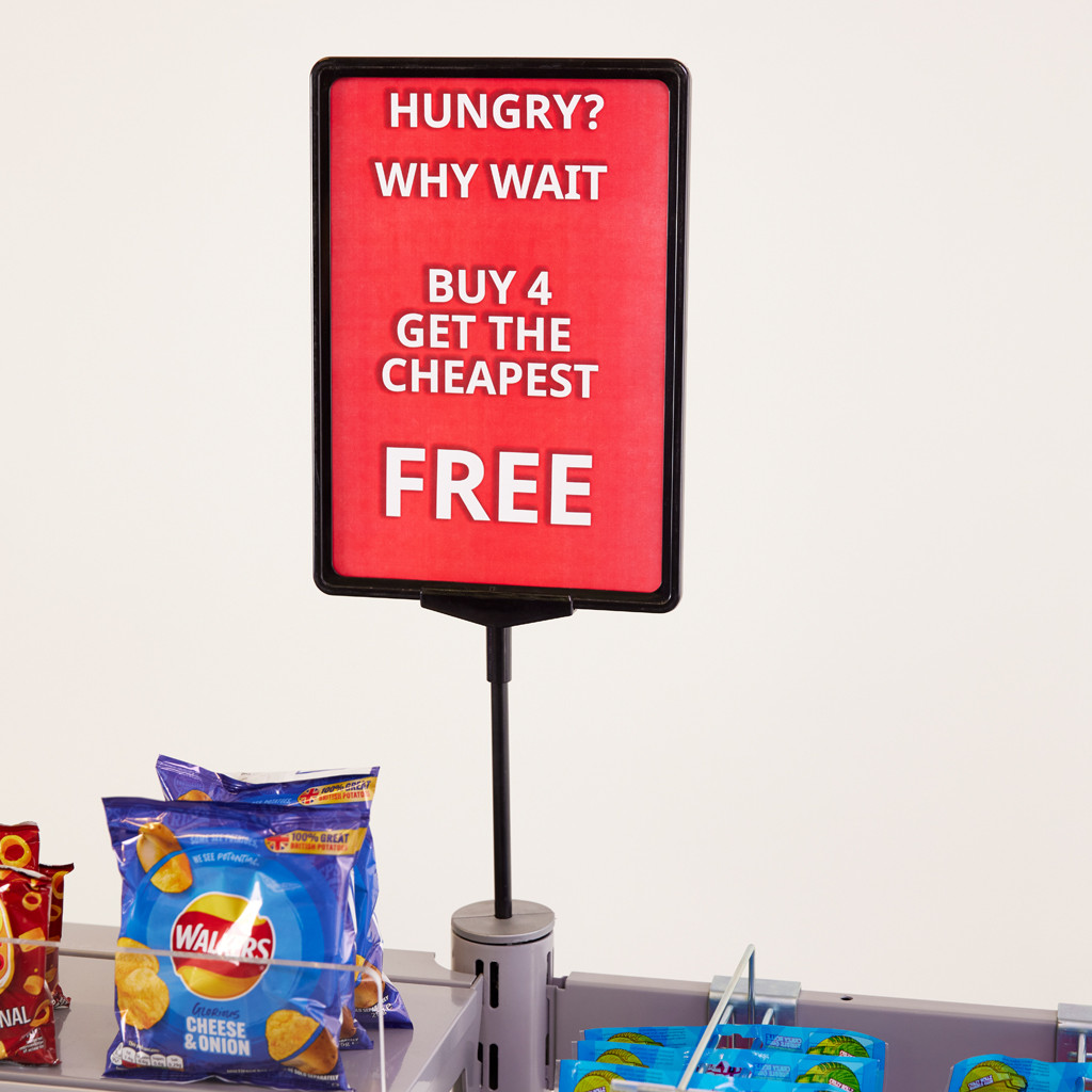 A4 Poster Holder and fixing - for use with our In-Queue Merchandiding Bays.