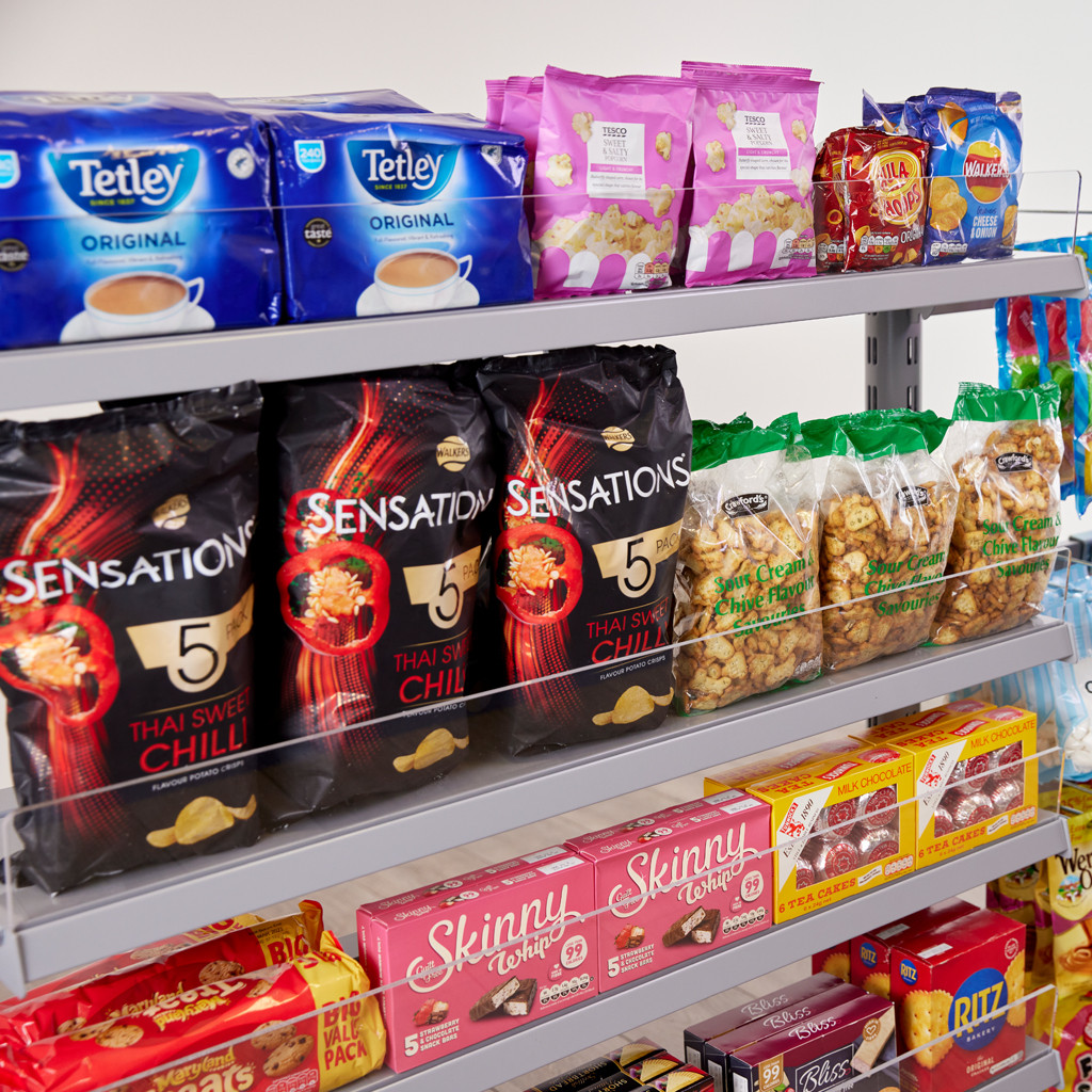 3 x Single Sided Merchandising Bay with Shelves and Bins - 3 bays ...