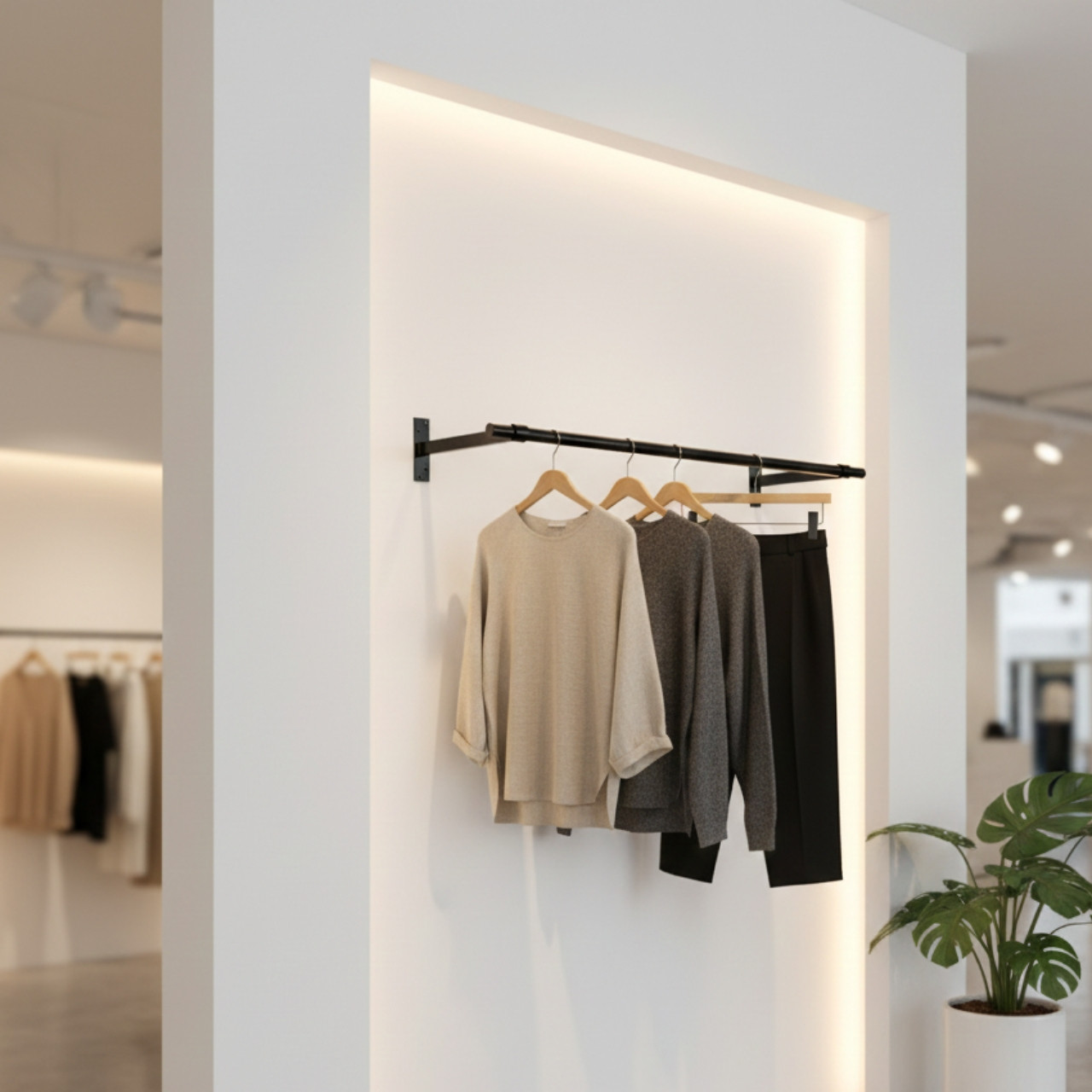 1m Black Wall-Mounted Hanging Clothes Rail with 2 Support Arms