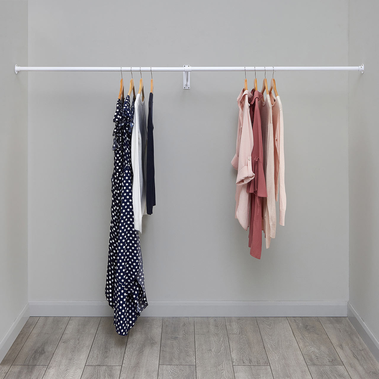 2m Heavy Duty Alcove White Tube Hanging Rail with 1 Support Arm