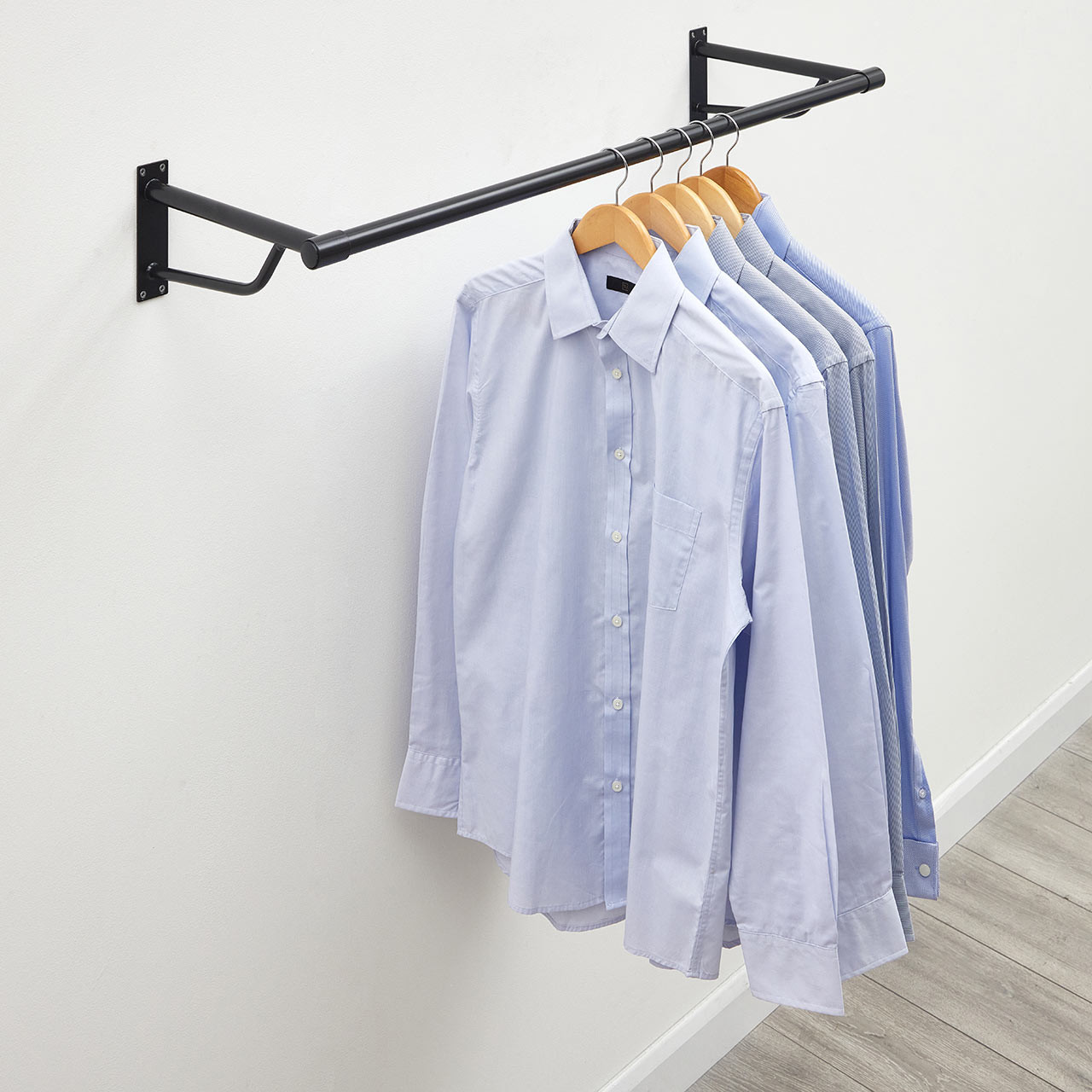 1m Heavy Duty Black Wall-Mounted Hanging Clothes Rail with 2 Support Arms