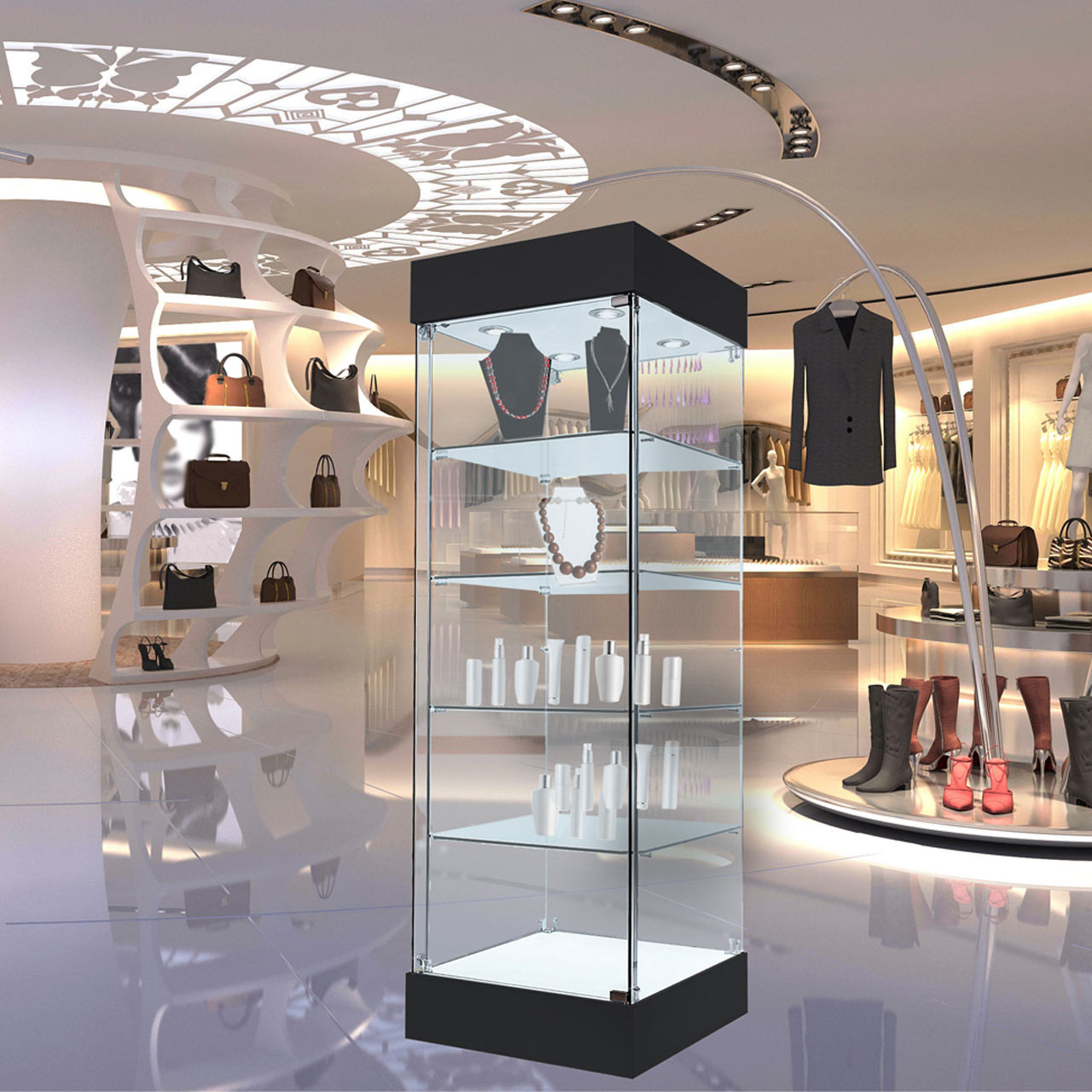 Skyline 360 Black Frameless Tower Showcase - All Glass Display - Single ...