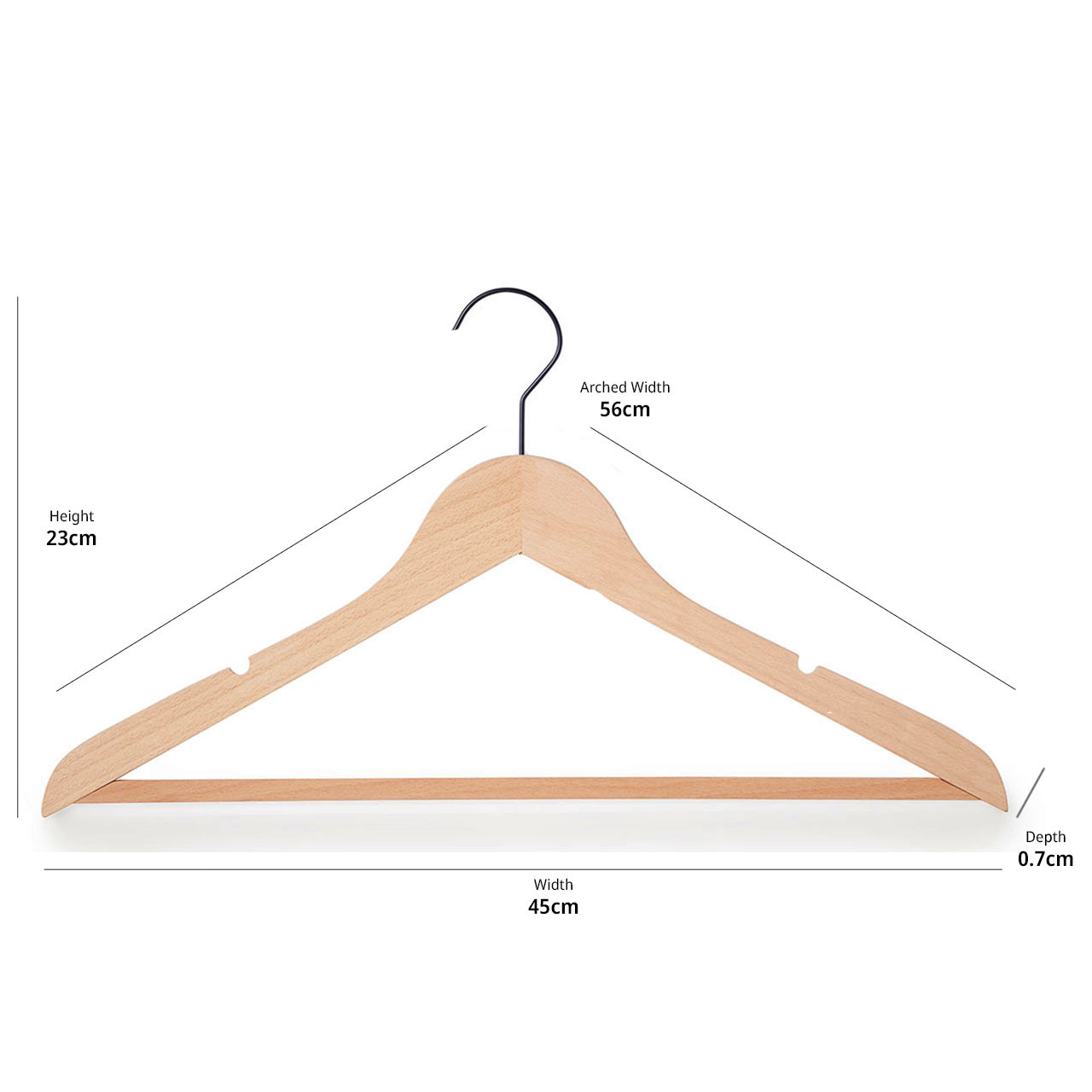 Natural Beech Wood Ultra-Slim Flat Hangers with Trouser Bar and ...