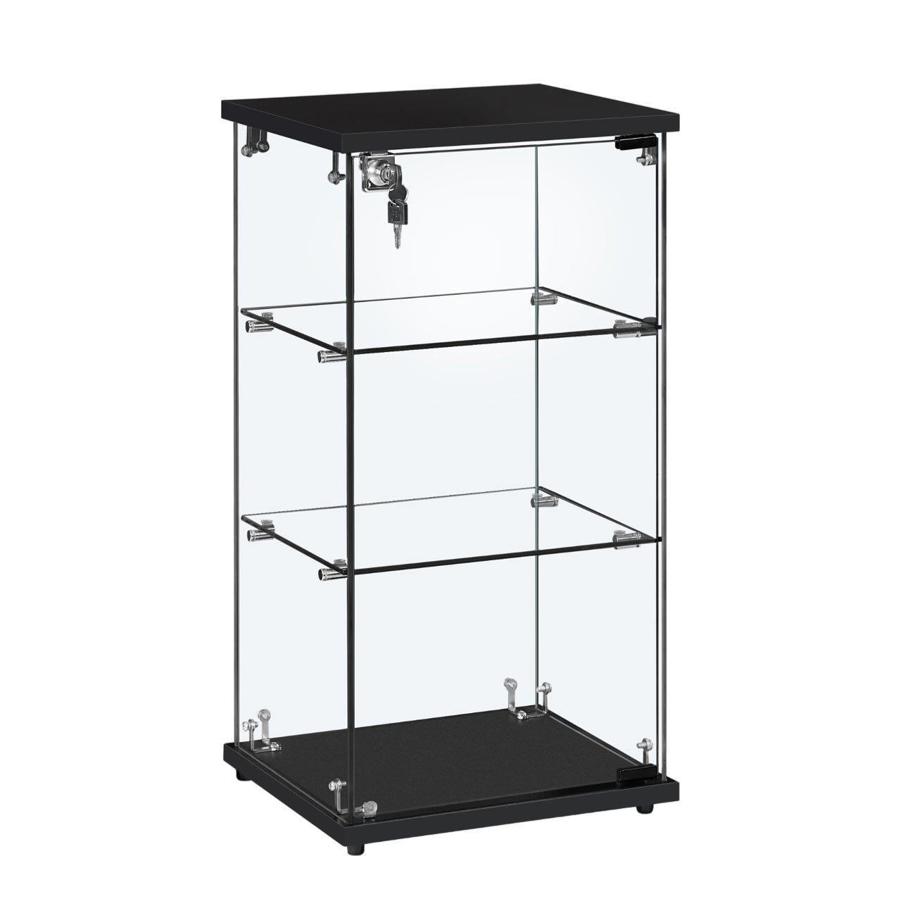 Black Countertop Showcase Display Cabinet with 2 Glass Shelves