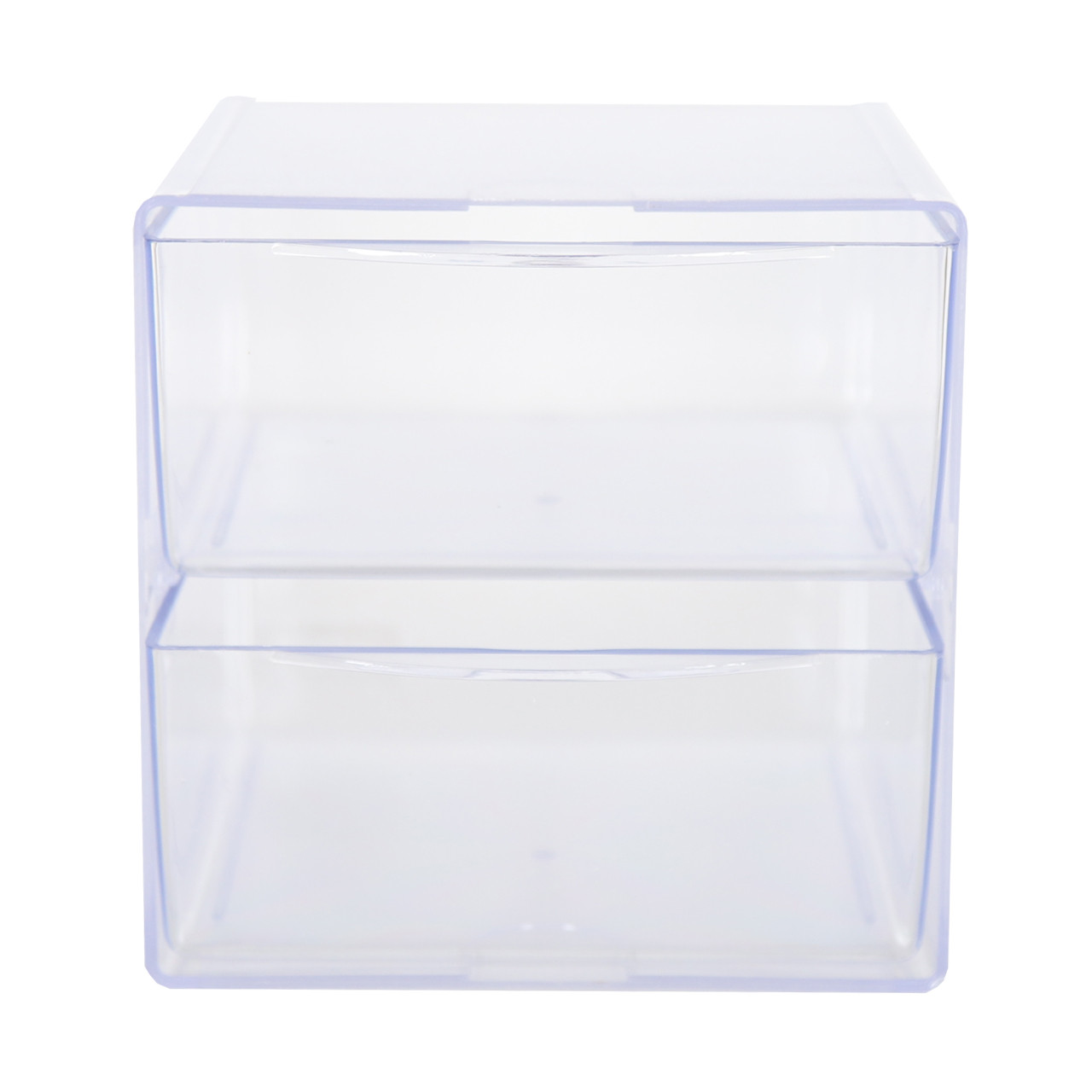 Clear Two Drawer Stackable Cube Storage Container - H152 x W152 x D184 mm