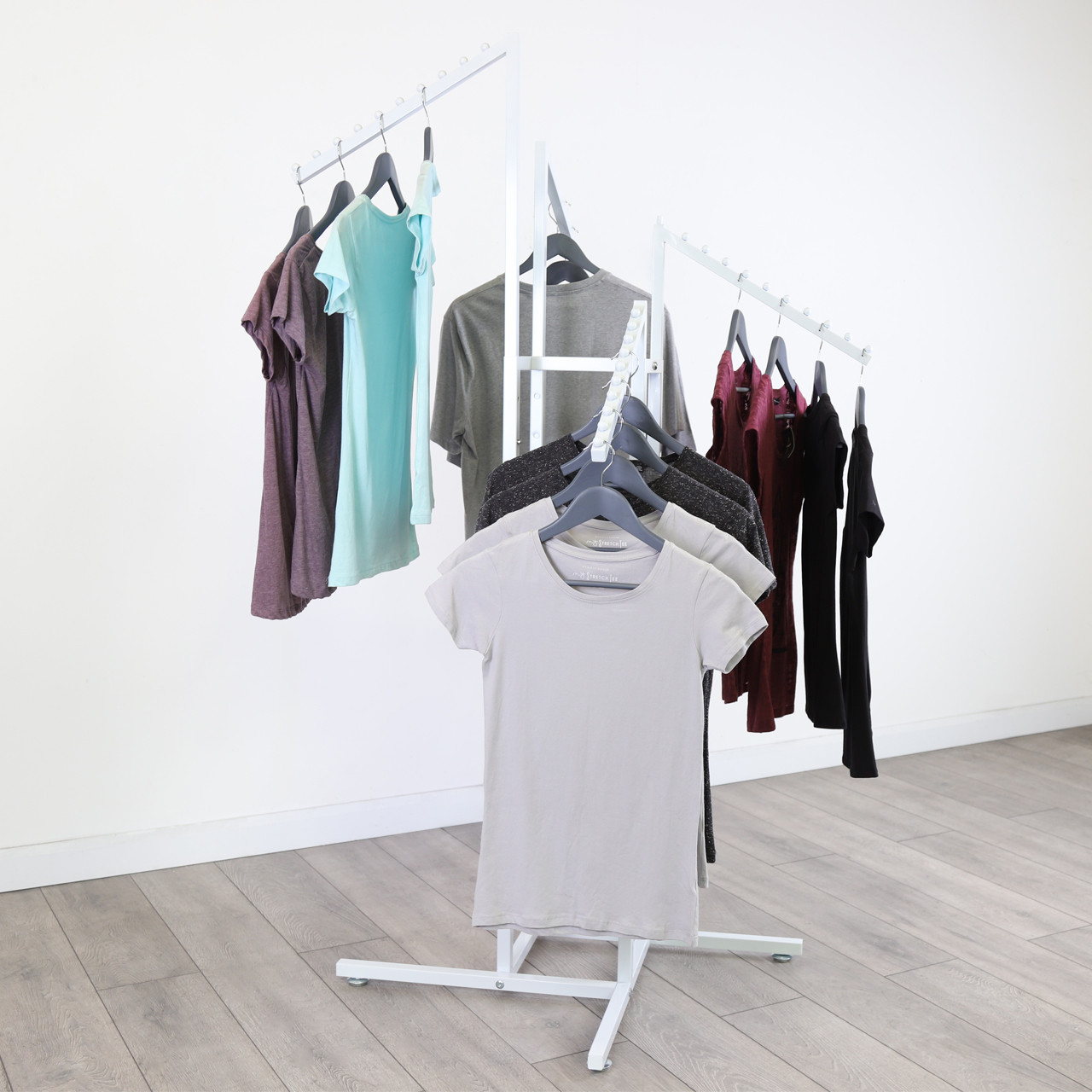 Gloss White Clothes Rail Display Stand - 4 Sloping Arms - H1220mm - 1830mm