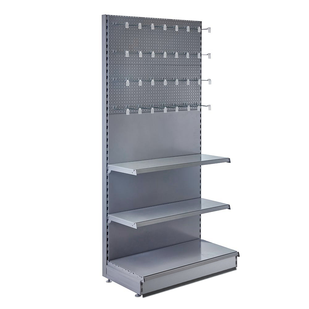 Silver Trade Stand Retail Shelving Unit with Hooks and Shelves ...