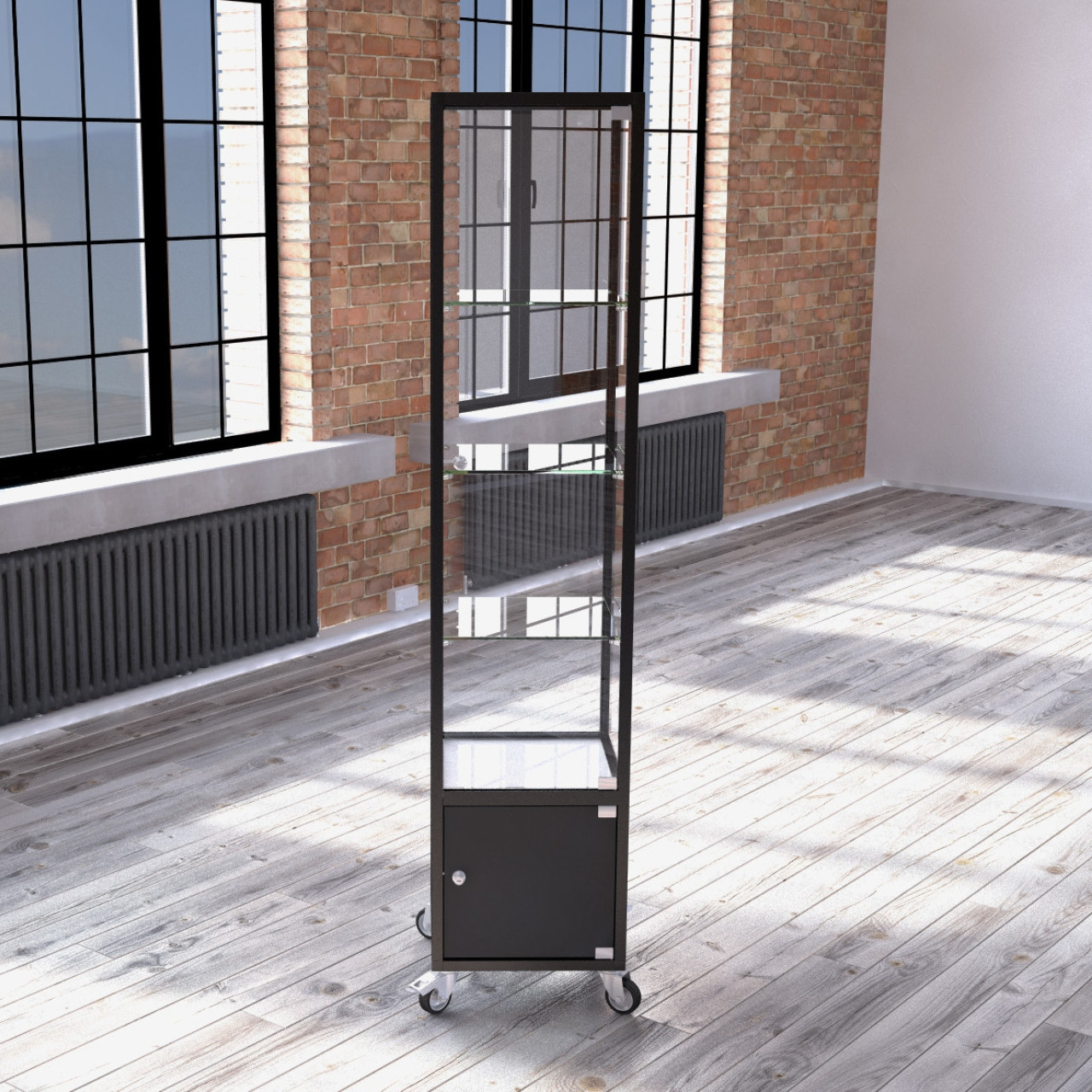 Eclipse Aluminium Glass Display Tower with Storage Cupboard - Eclipse ...