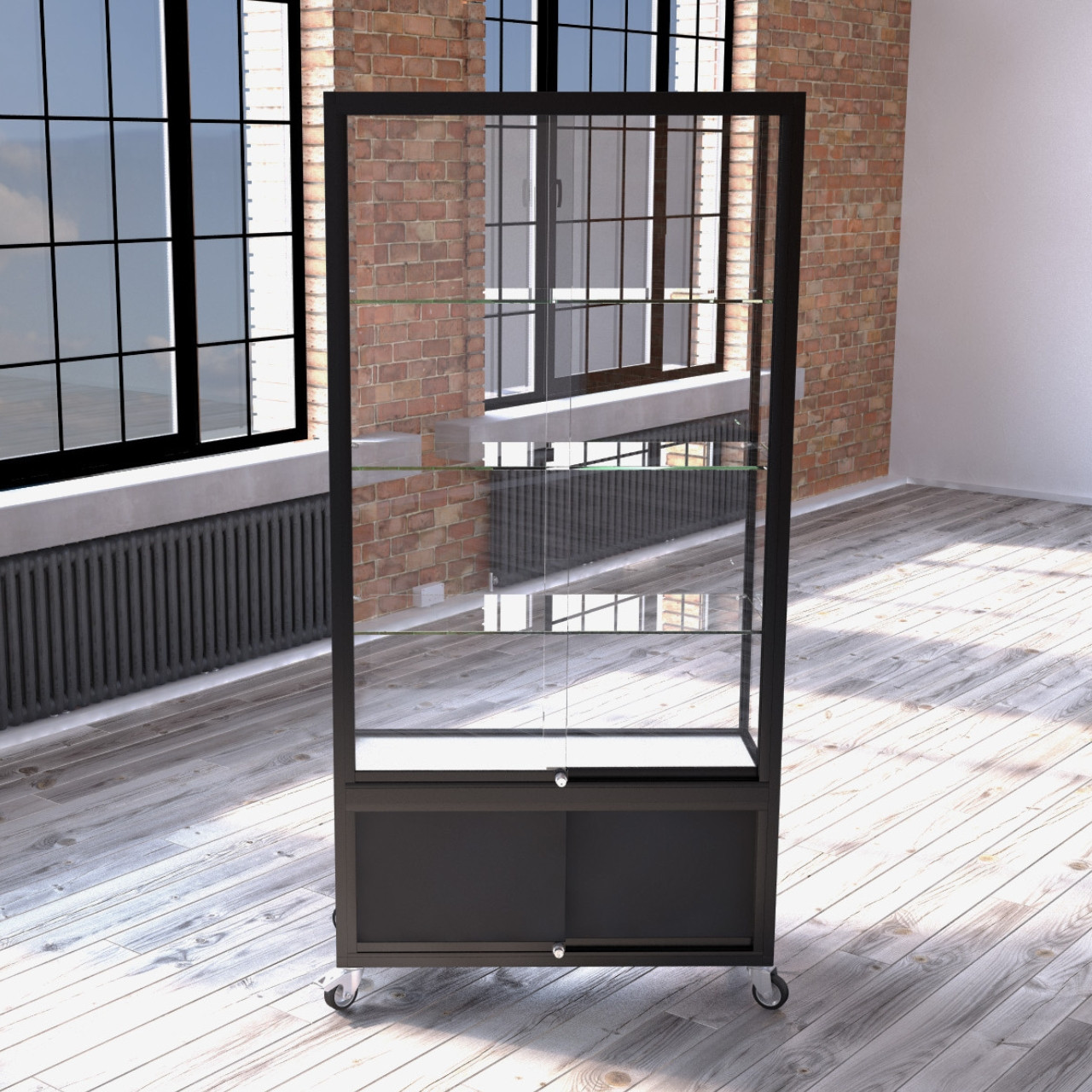 Eclipse Aluminium Wide Glass Display Tower with Storage Cupboard ...