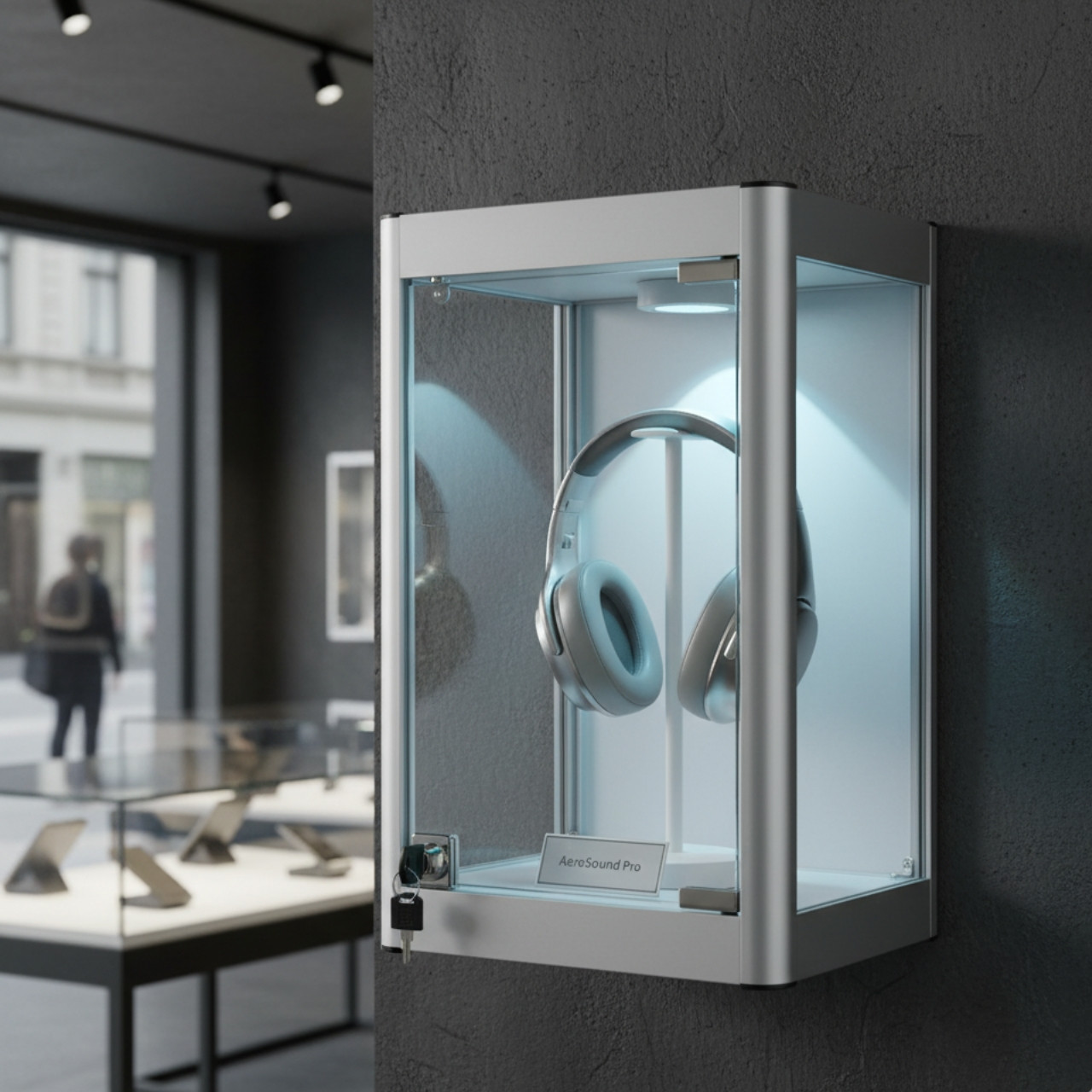 Silver Mini Wall-Mounted Glass Showcase with Optional LED Light